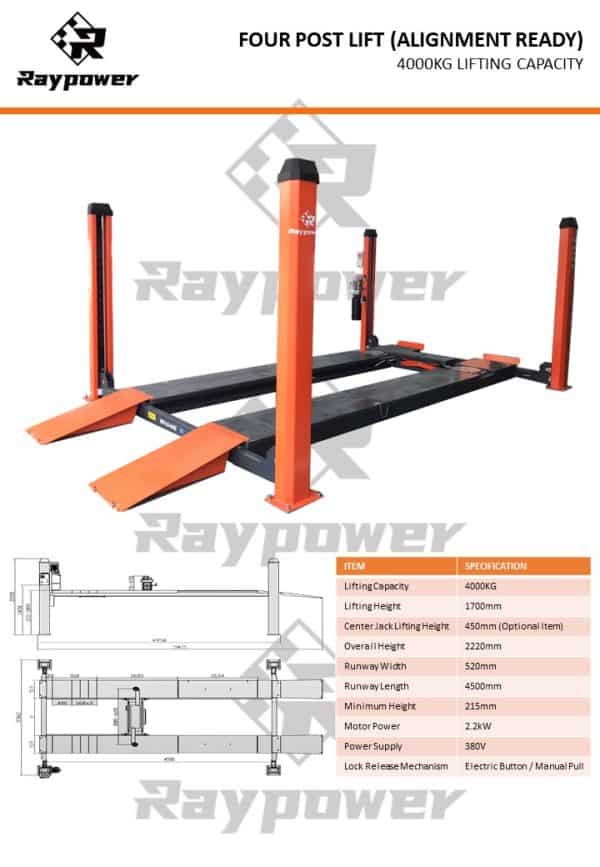 Four Post Vehicle Lift (4000KG) - Raypower