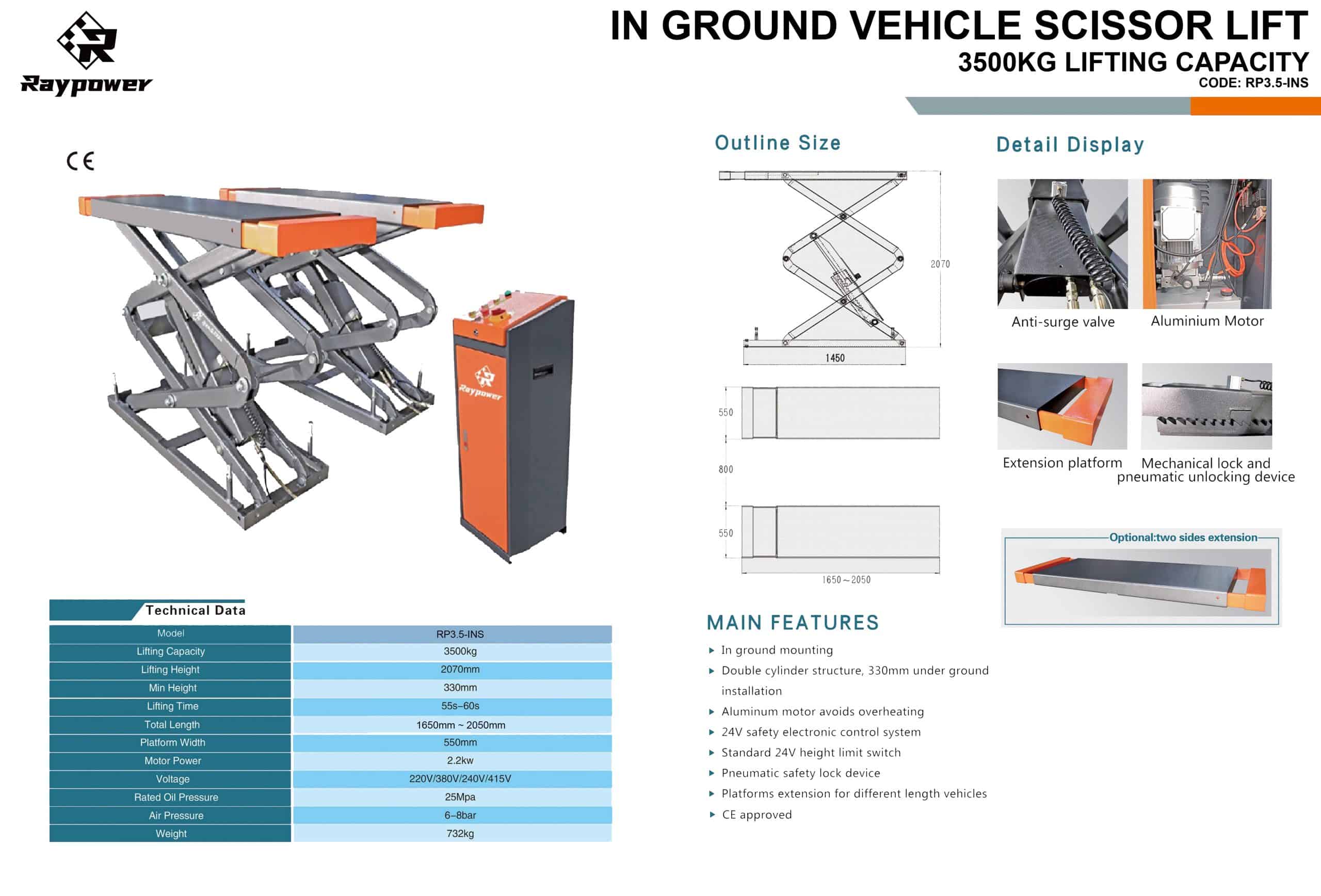 In Ground Vehicle Scissor Lift (3500KG) - Raypower