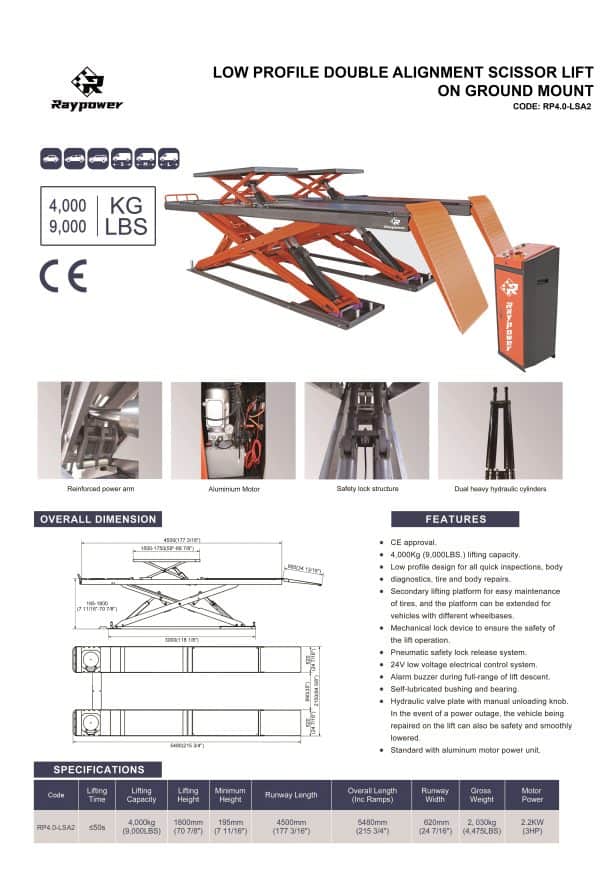 On Ground Low Profile Alignment Double Scissor Lift (4000KG) - Raypower
